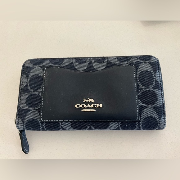 Coach | Other | Coach Denim And Black Zip Wallet | Poshmark